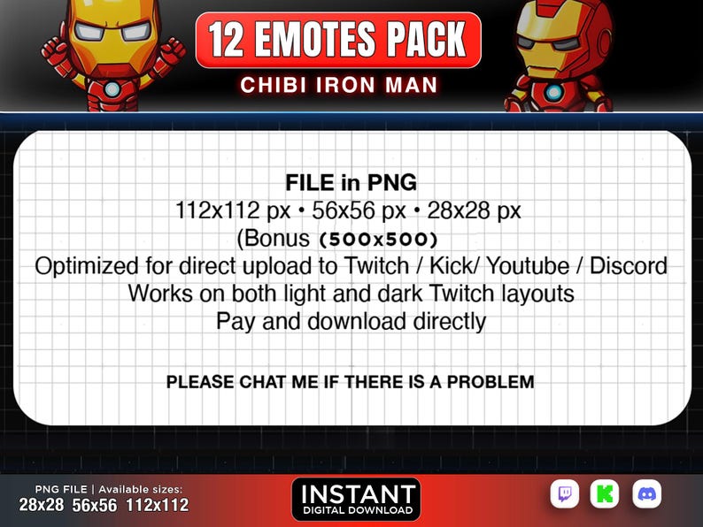 12 Emotes Chibi Iron Man Twitch ,discord ,youtube | Emotes ,superhero ...