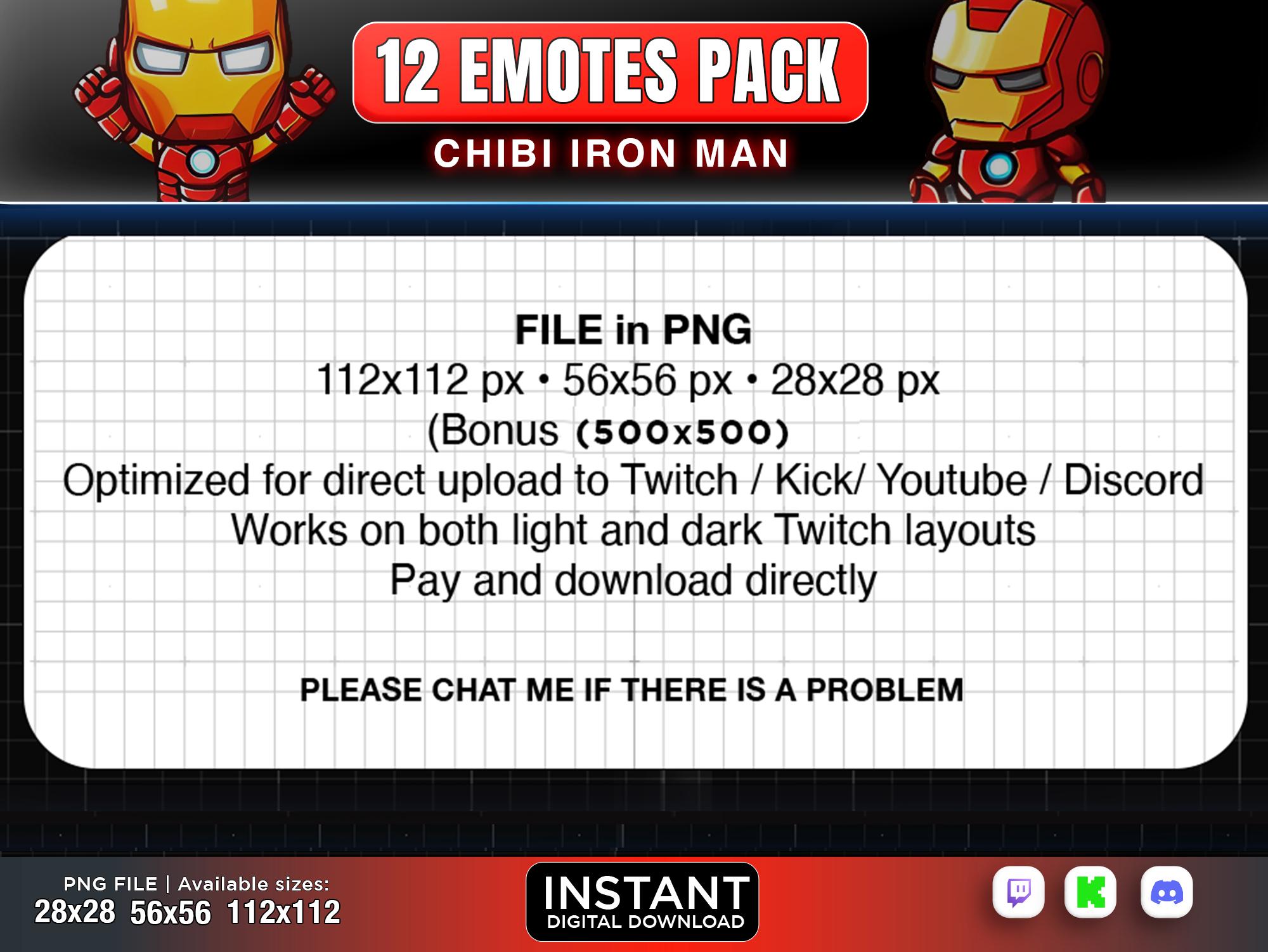 12 Emotes Chibi Iron Man Twitch ,discord ,youtube | Emotes ,superhero ...