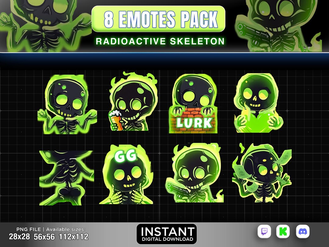 8 Emotes Radioactive Skeleton Twitch ,discord ,youtube | Emotes ,skull ...