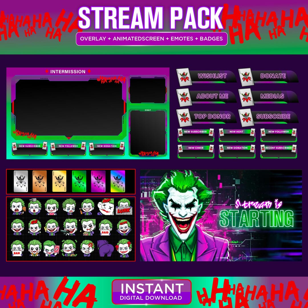 Joker Card Twitch Stream Pack | Superhero Twitch Overlay | Twitch ...