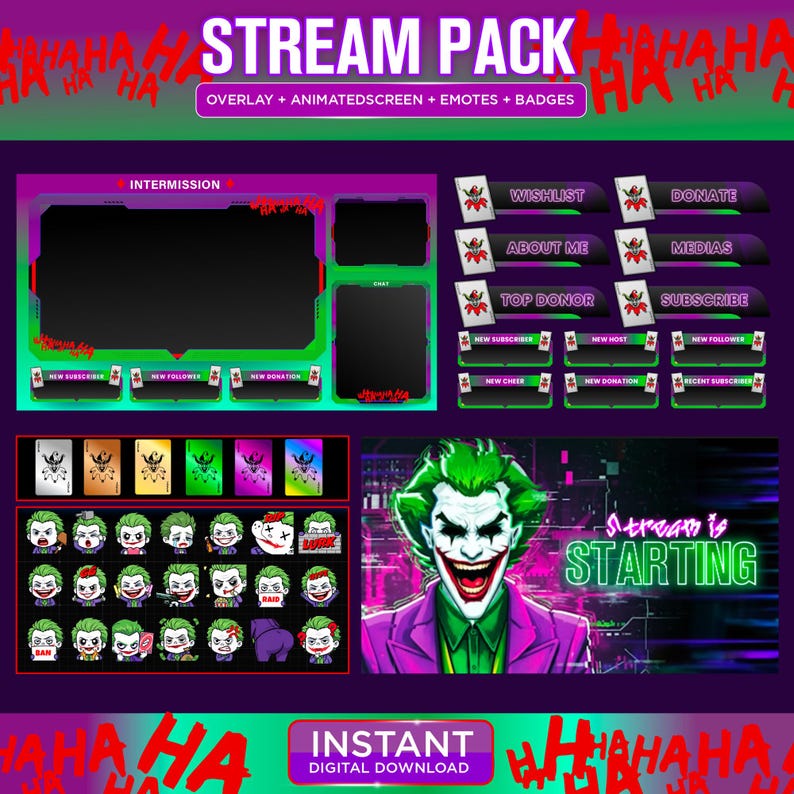 Joker Card Twitch Stream Pack | Superhero Twitch Overlay | Twitch ...