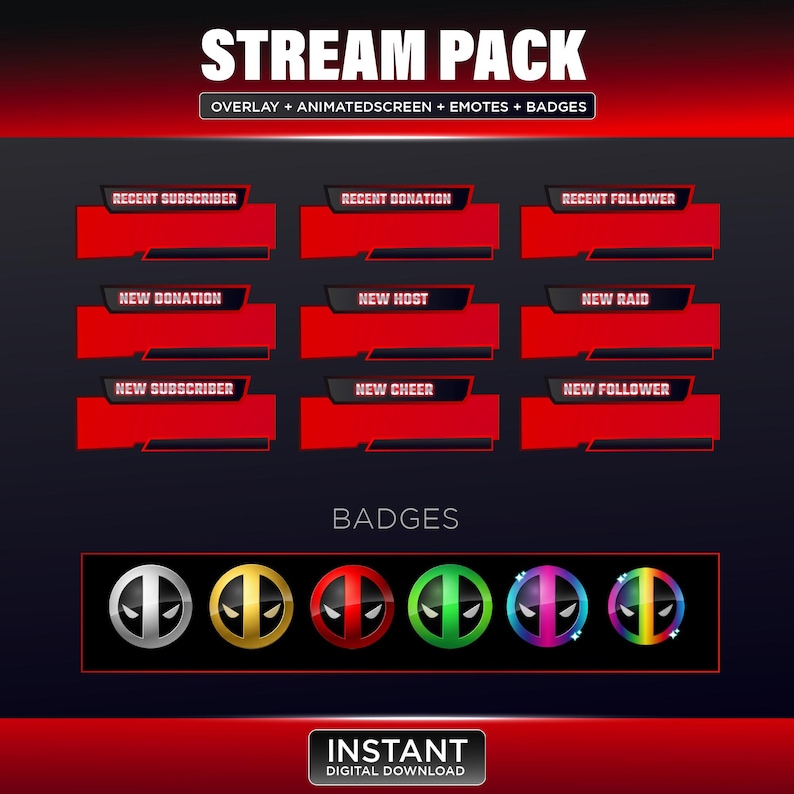 Dead Pool Twitch Stream Pack | Superhero Twitch Overlay | Twitch Panels ...