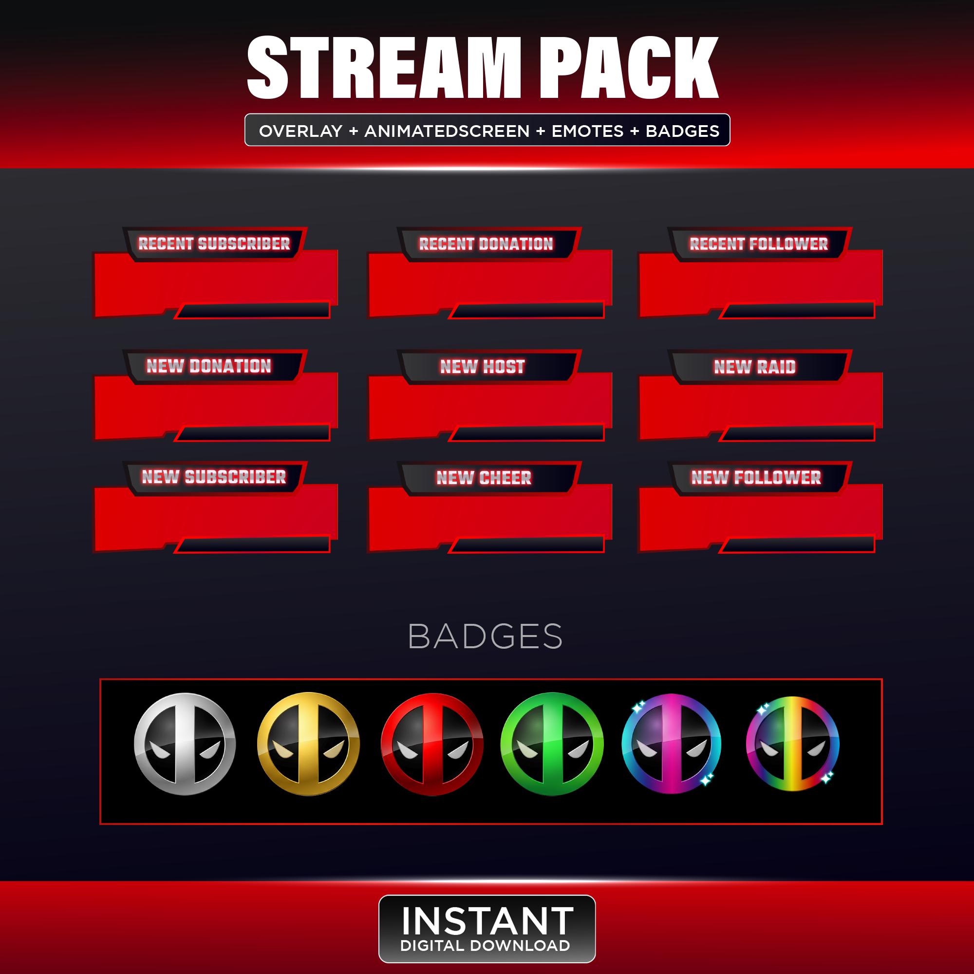 Dead Pool Twitch Stream Pack | Superhero Twitch Overlay | Twitch Panels ...