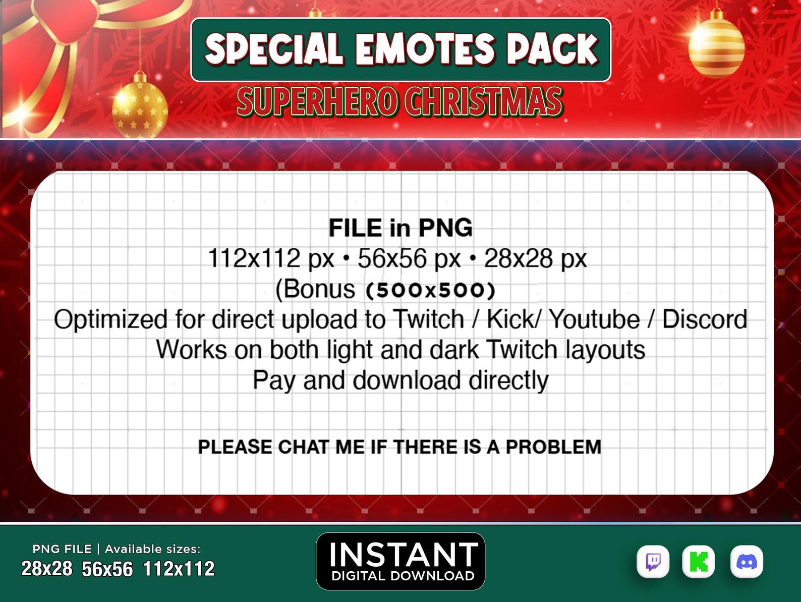 8 Emotes Chibi Superhero Holiday Christmas Twitch ,discord ,youtube ...