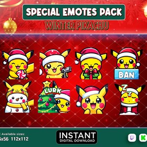 8 Emotes Chibi Pikachu Holiday Christmas Twitch ,discord ,youtube ...