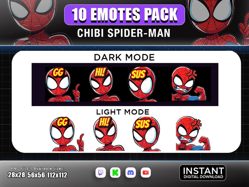 10 Emotes Chibi Spider-man Twitch ,discord ,youtube | Emotes ,superhero ...
