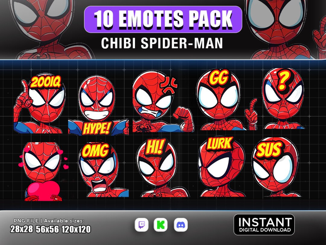 10 Emotes Chibi Spider-man Twitch ,discord ,youtube | Emotes ,superhero ...