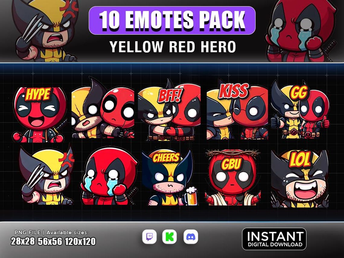 10 Emotes Chibi Deadpool Wolverine Twitch ,discord ,youtube | Emotes ...