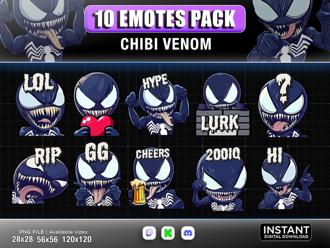 10 Emotes Chibi Venom Twitch ,discord ,youtube | Emotes ,superhero ...