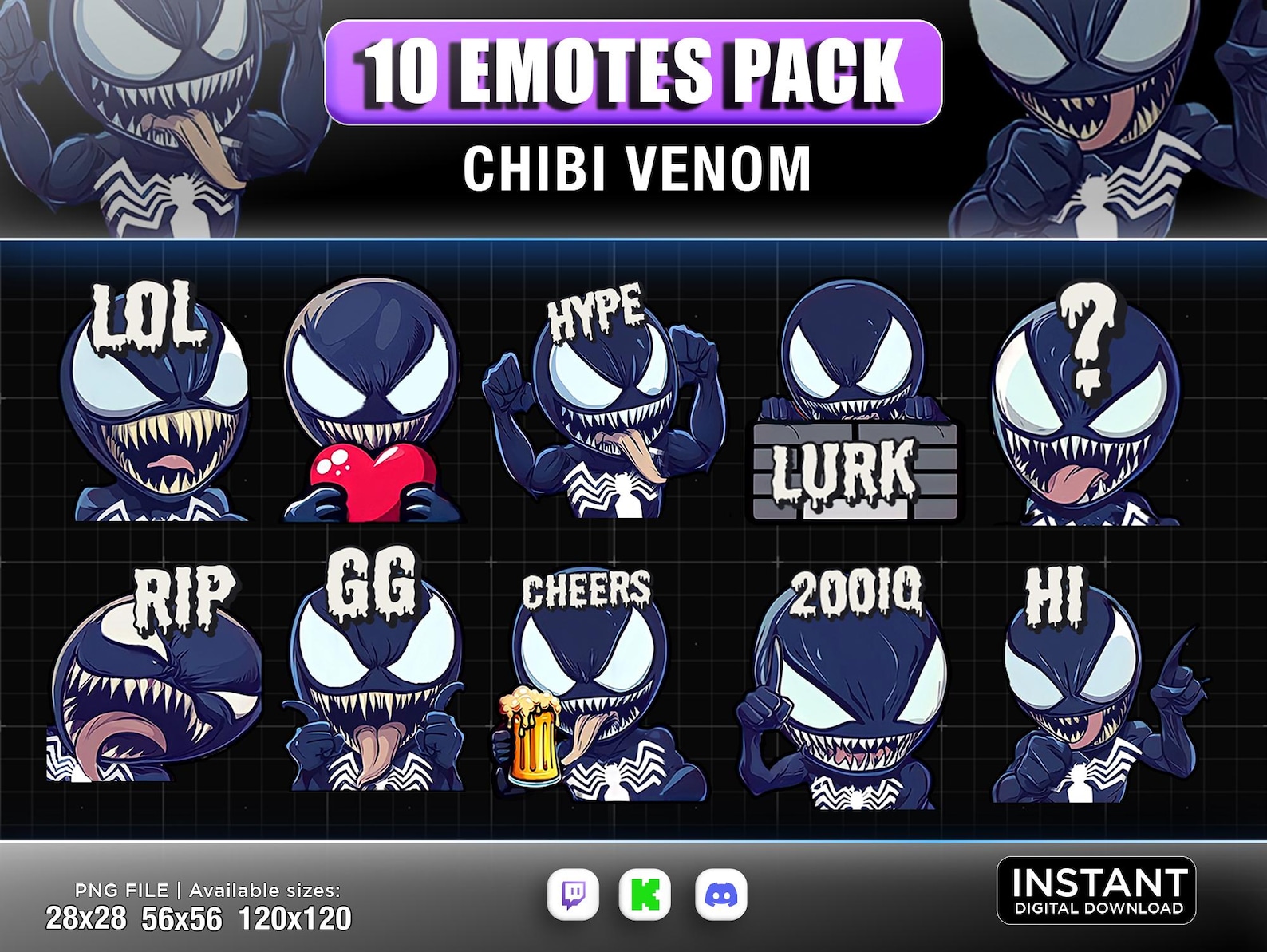 10 Emotes Chibi Venom Twitch ,discord ,youtube | Emotes ,superhero ...