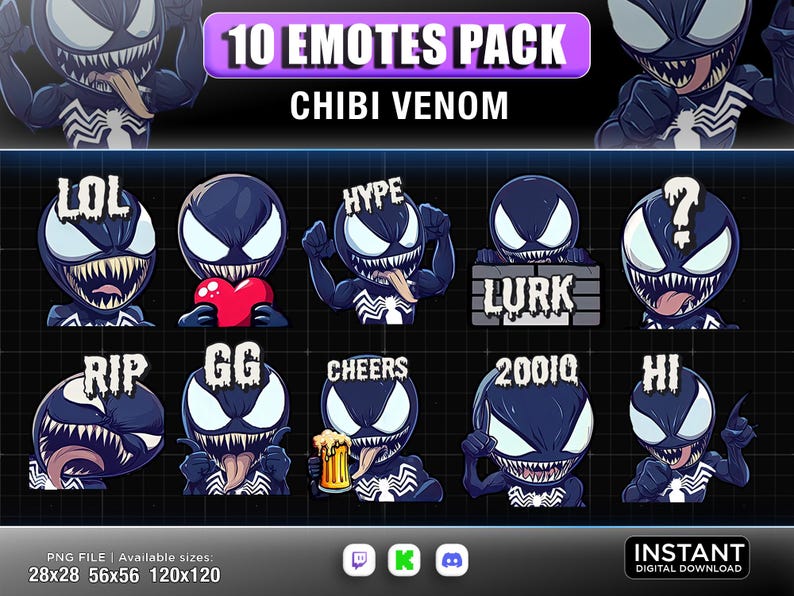 10 Emotes Chibi Venom Twitch ,discord ,youtube | Emotes ,superhero ...