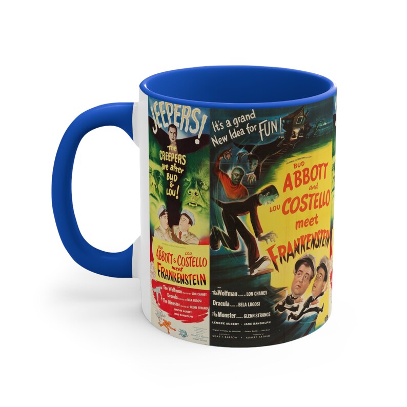 Abbott and Costello Meet Frankenstein Movie Poster 11oz Blue Accent Mug ...