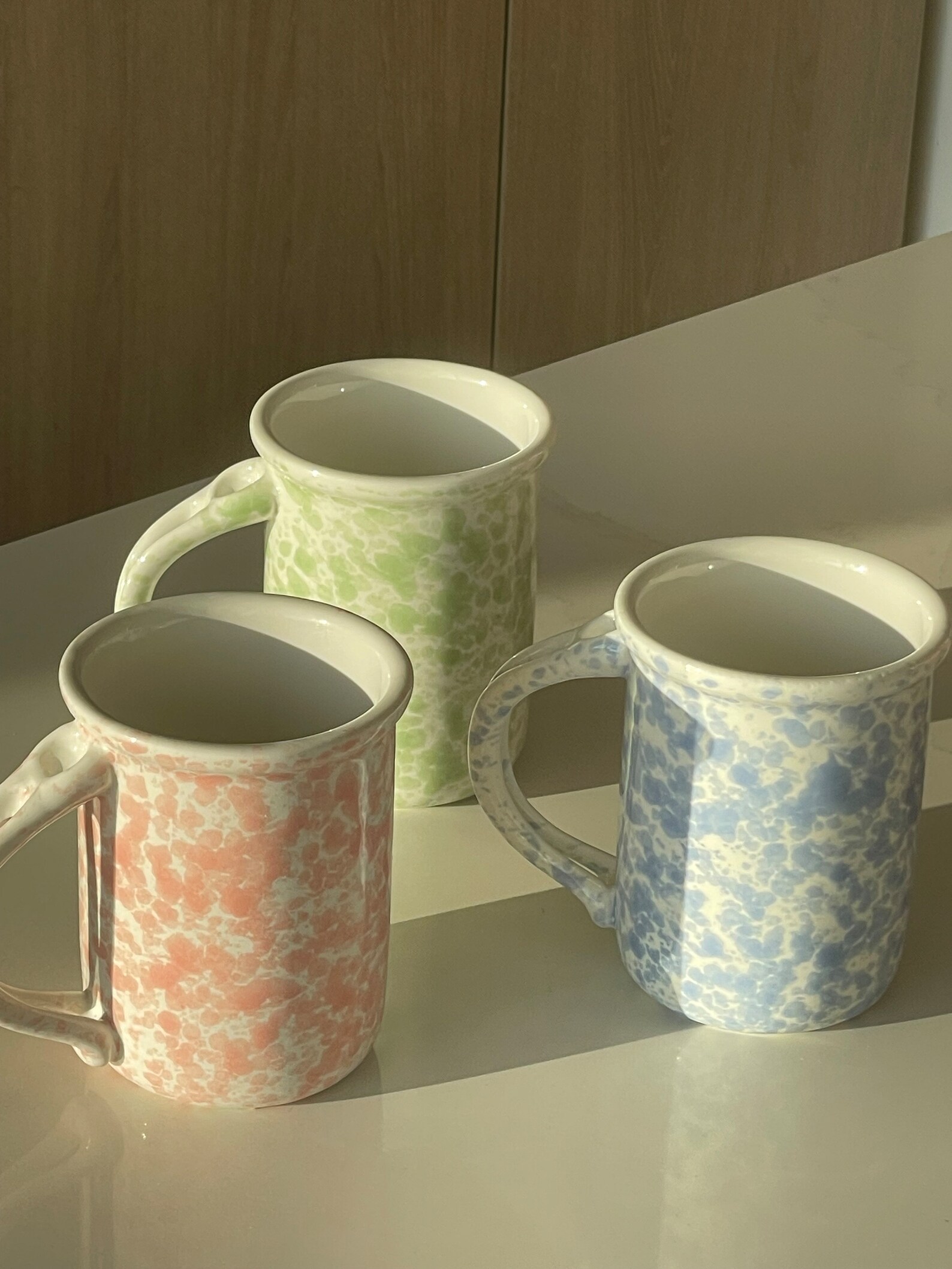 Handmade Ceramic Mug Set of 3 | Blue, Pink, and Green Marble Mugs ...