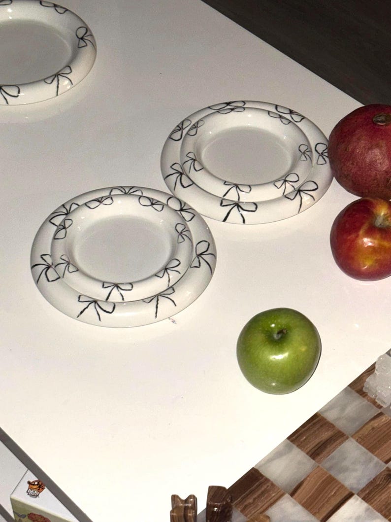 Coquette Ceramic Plate Set: Cottagecore Bow Decor - Etsy
