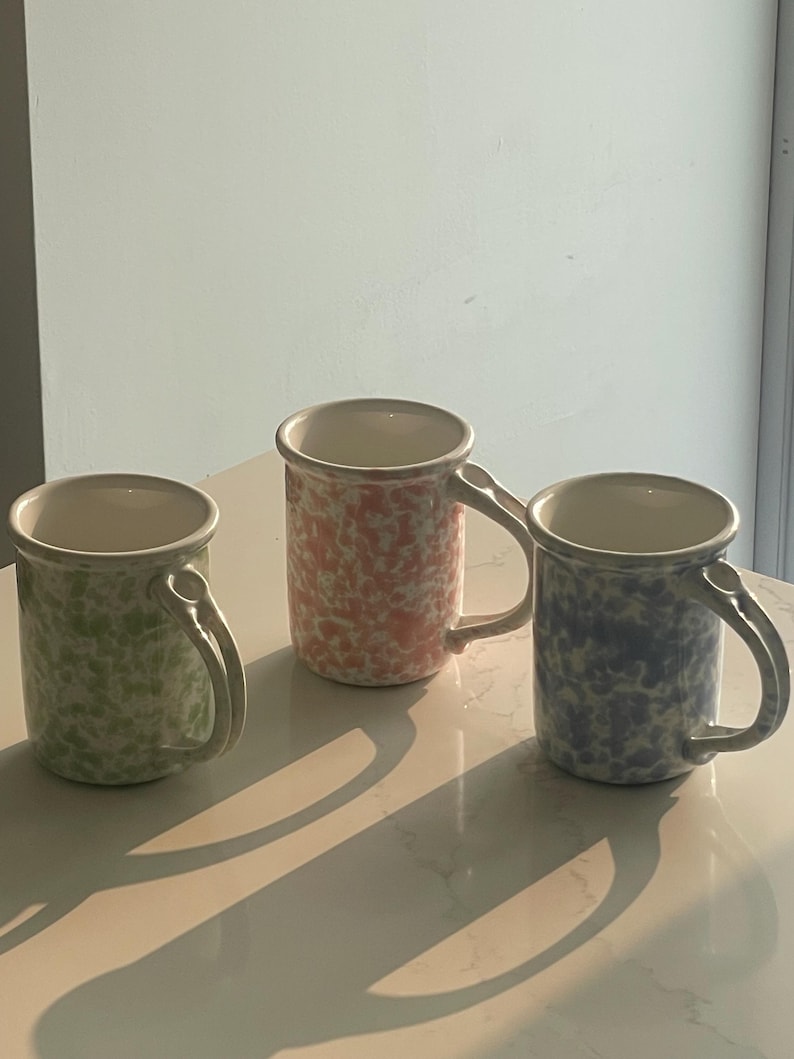 Handmade Ceramic Mug Set of 3 | Blue, Pink, and Green Marble Mugs ...