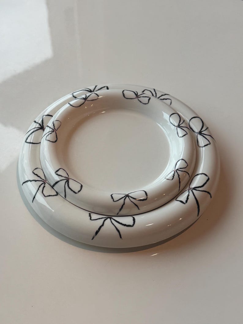 Handmade Cottagecore Ceramic Plate Set: Bow Ribbon Decor - Etsy