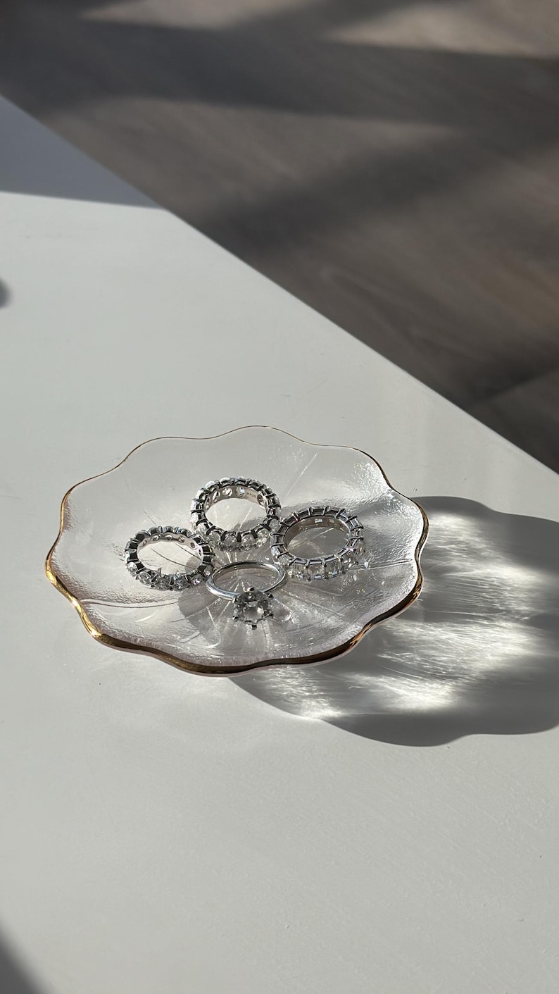 Gold Glass Jewelry Trinket Dish: Engagement Ring Organizer - Etsy