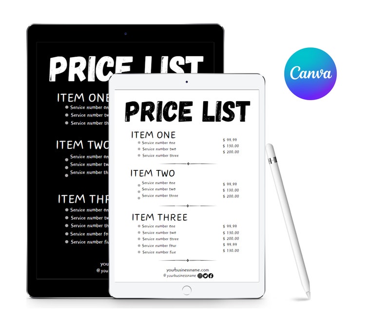 Price List Template, Editable Price List Canva Template, Modern ... Price List Template, Editable Price List Canva Template, Modern ...