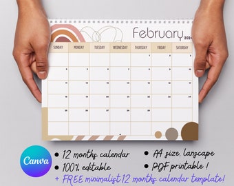 2024 Calendar Canva Template 100% Editable Simple Minimalist DIY Canva ...