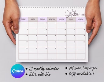 Editable 2024 Calendar Canva Template - Etsy