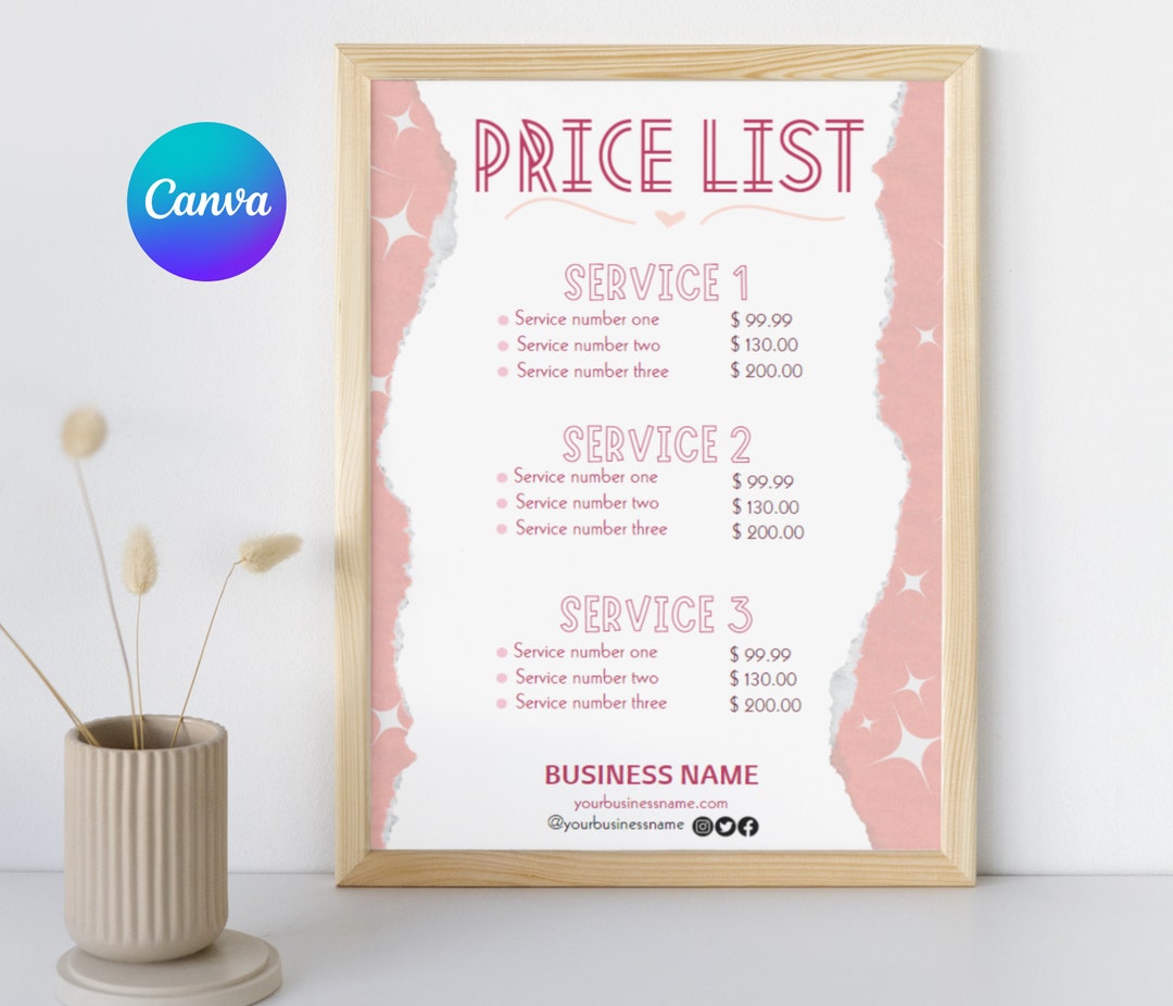 Price List Template, Price List Template Editable, Salon Price List ...