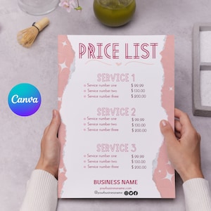 Price List Template, Price List Template Editable, Salon Price List ...