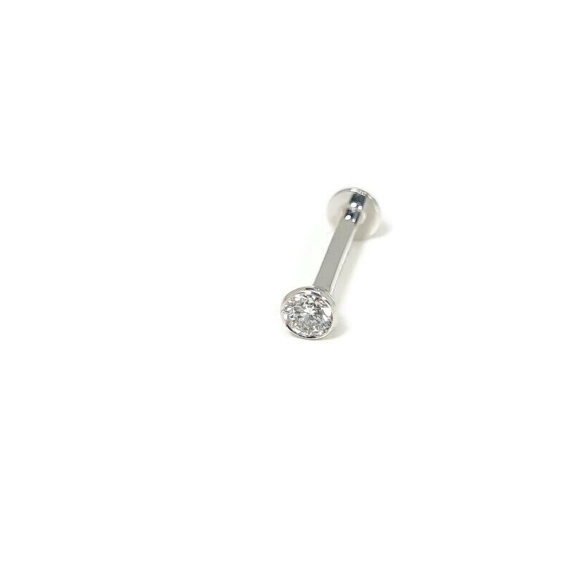 18ct White Gold 3mm Created Diamond Single Screw Back Earring Labret ...