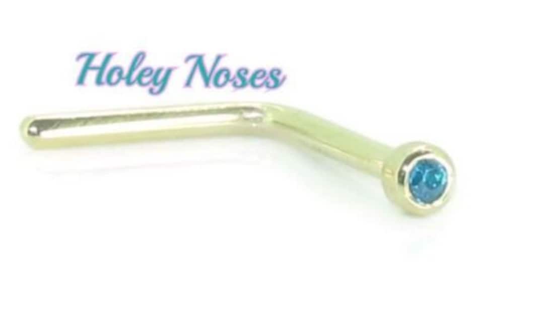 18ct Yellow Gold 1mm Blue Crystal Nose Stud Ring Pin Bone - Etsy