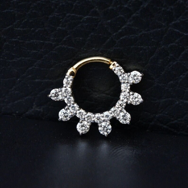 0.15 Ct Round Cut Simulated Diamond Hoop Nose Ring Pin 14k Yellow Gold ...
