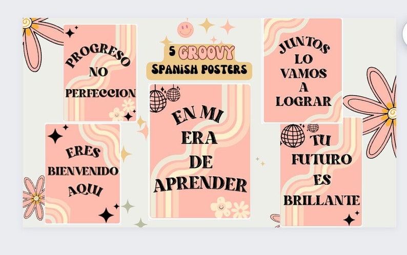 5 Groovy Retro Spanish Classroom Posters Classroom Inclusion Groovy ...