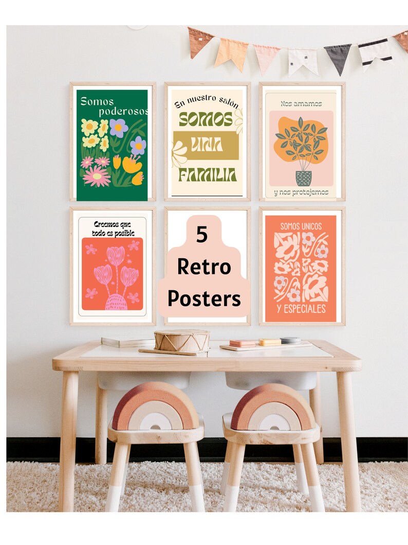 5 Retro Spanish Classroom Posters Classroom Inclusion Groovy Floral - Etsy