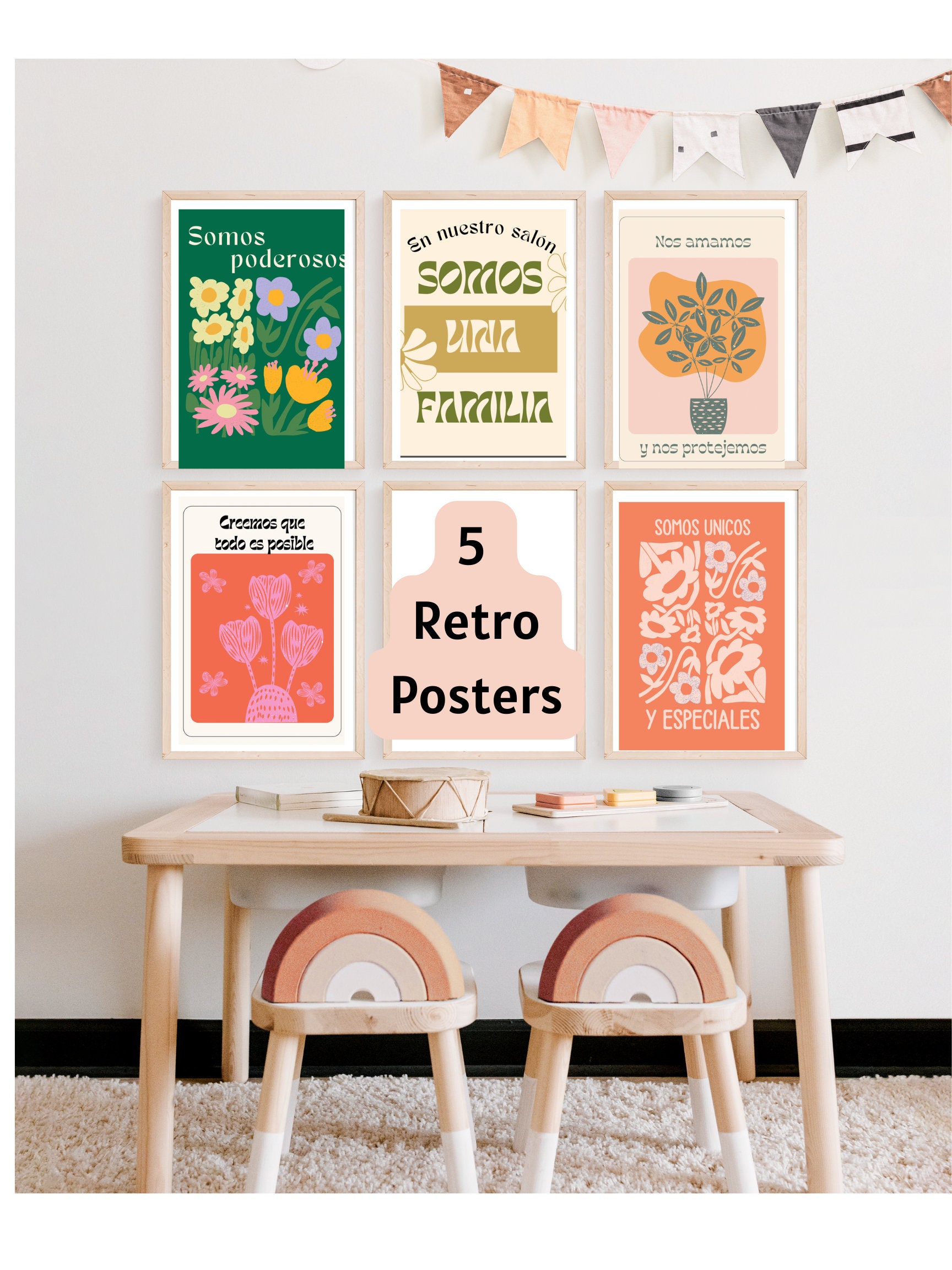5 Retro Spanish Classroom Posters- Classroom Inclusion- Groovy Floral ...