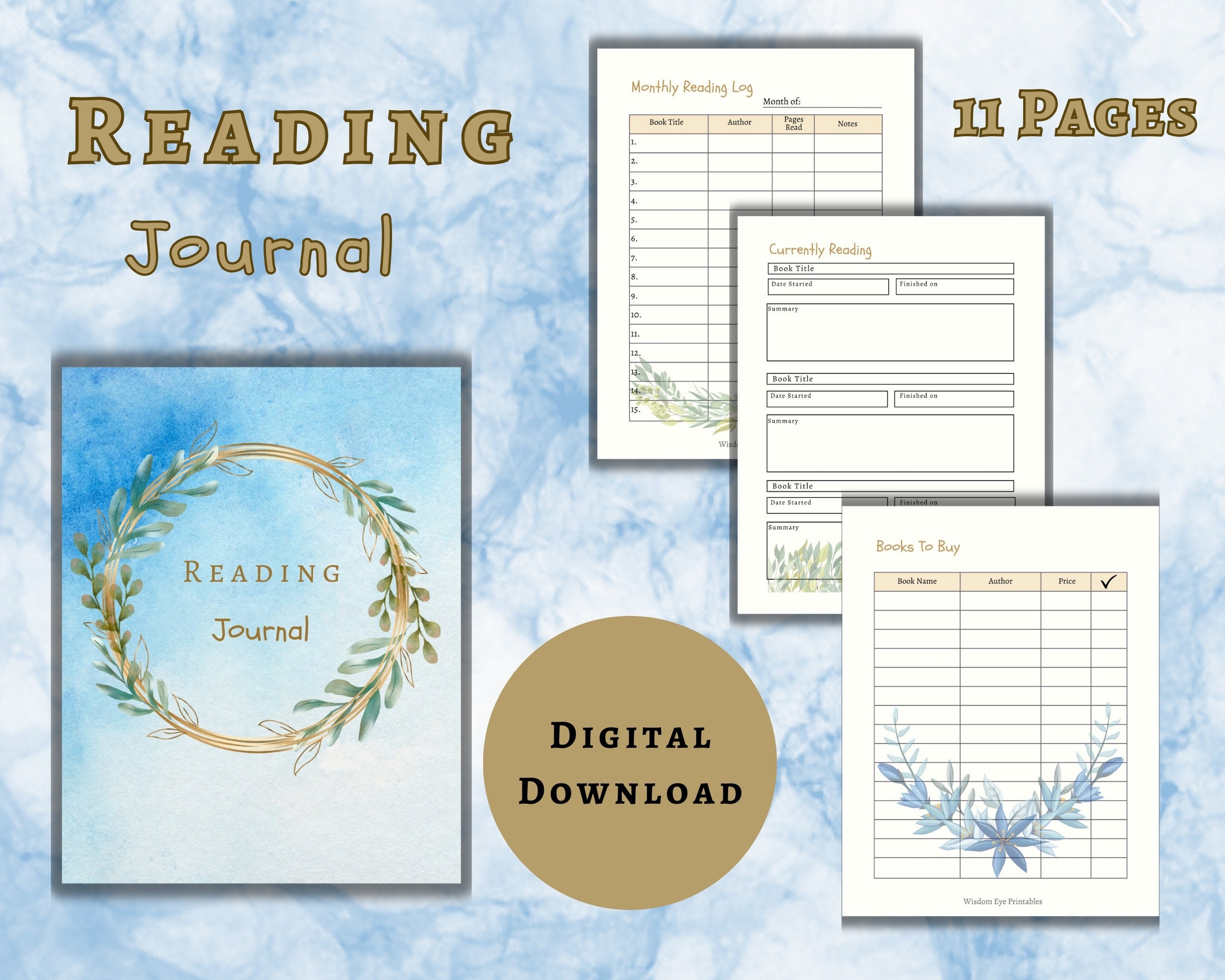 Reading Journal Printable, Reading Journal Digital Download, Reading ...