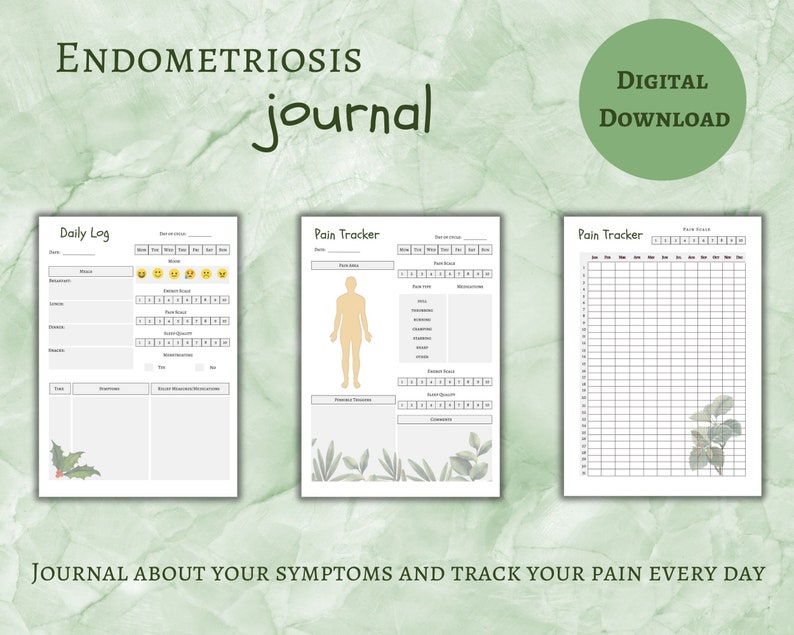 Endometriosis Journal Digital Download, Symptom Tracker, Printable Pain ...