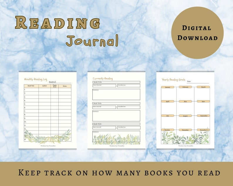 Printable Reading Journal: Book Tracker, Summary, Log (digital Download ...