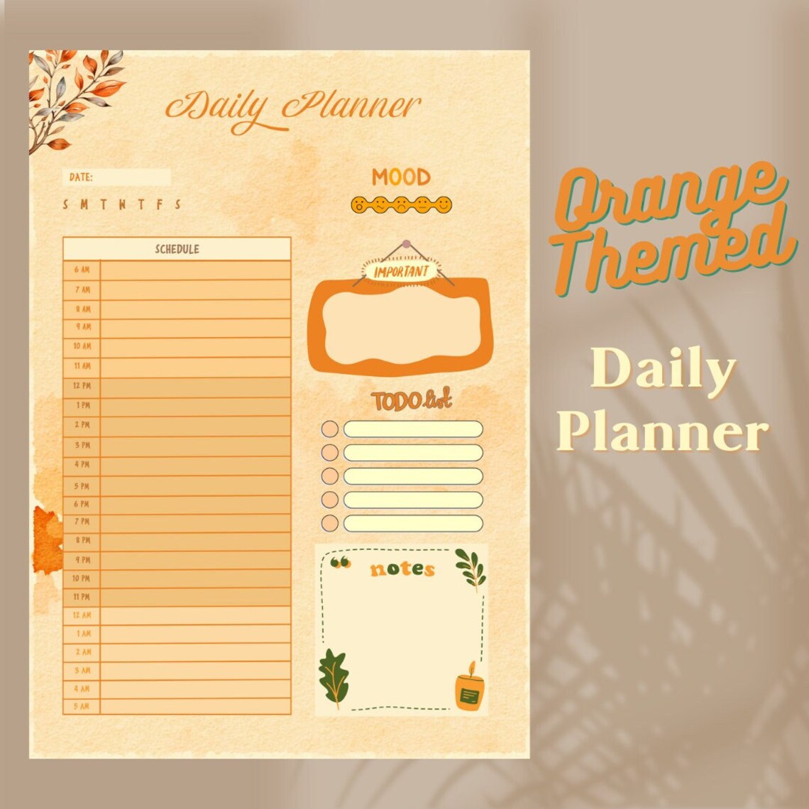 Daily Planner Orange Daily Planner Printable Planner - Etsy