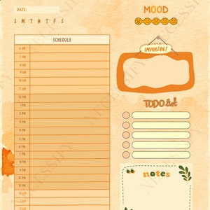 Daily Planner Orange Daily Planner Printable Planner - Etsy