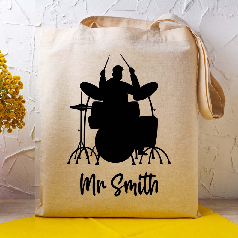 Custom Drum Teacher Tote Bag, Drum Set Personalized Tote Bag, Custom ...