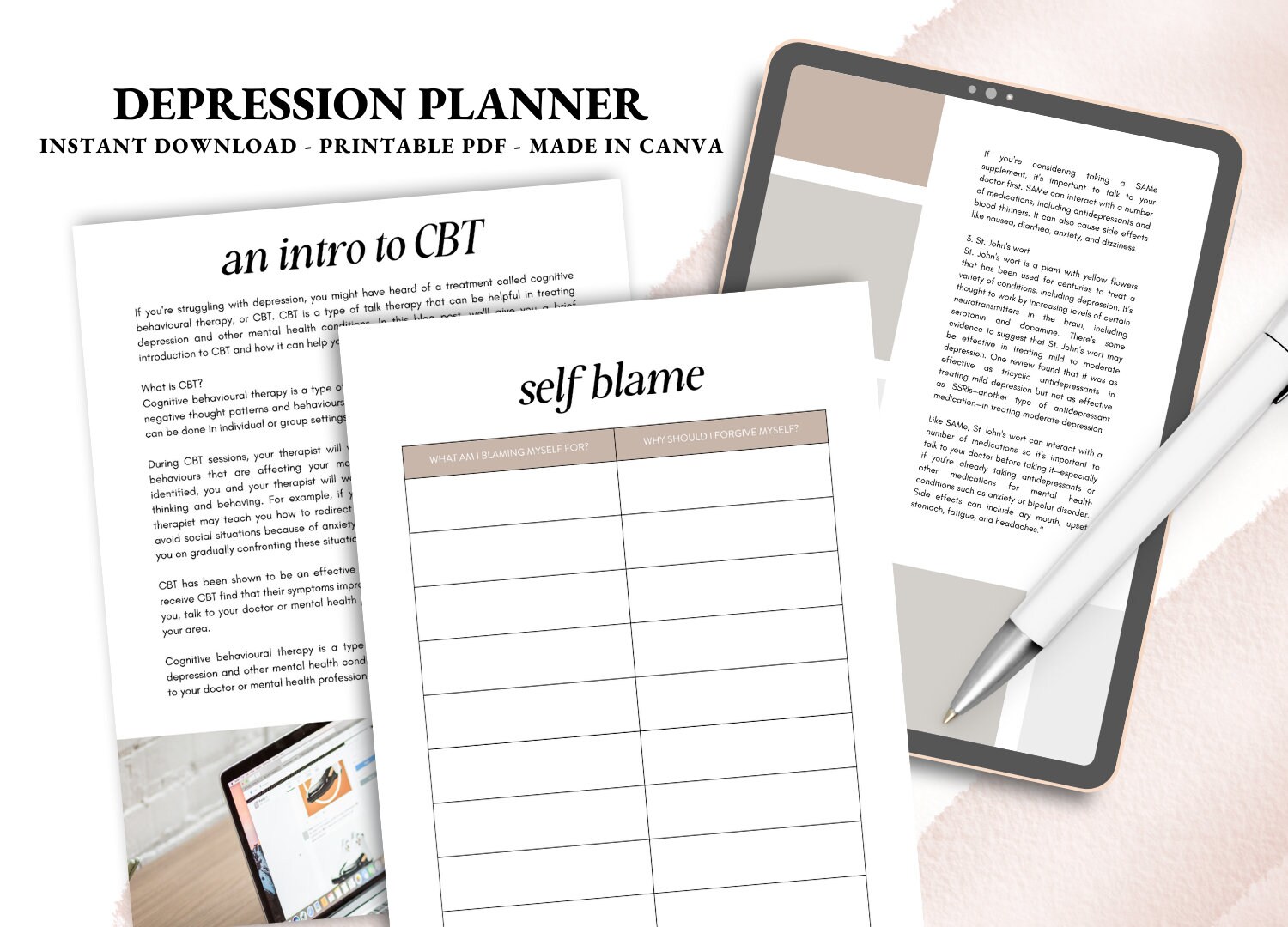 Depression Printable Worksheets Anxiety Journal Digital - Etsy