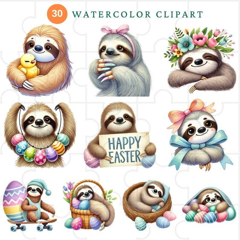 Easter Sloth Watercolor Clipart, Cute Sloth PNG Digital Download ...