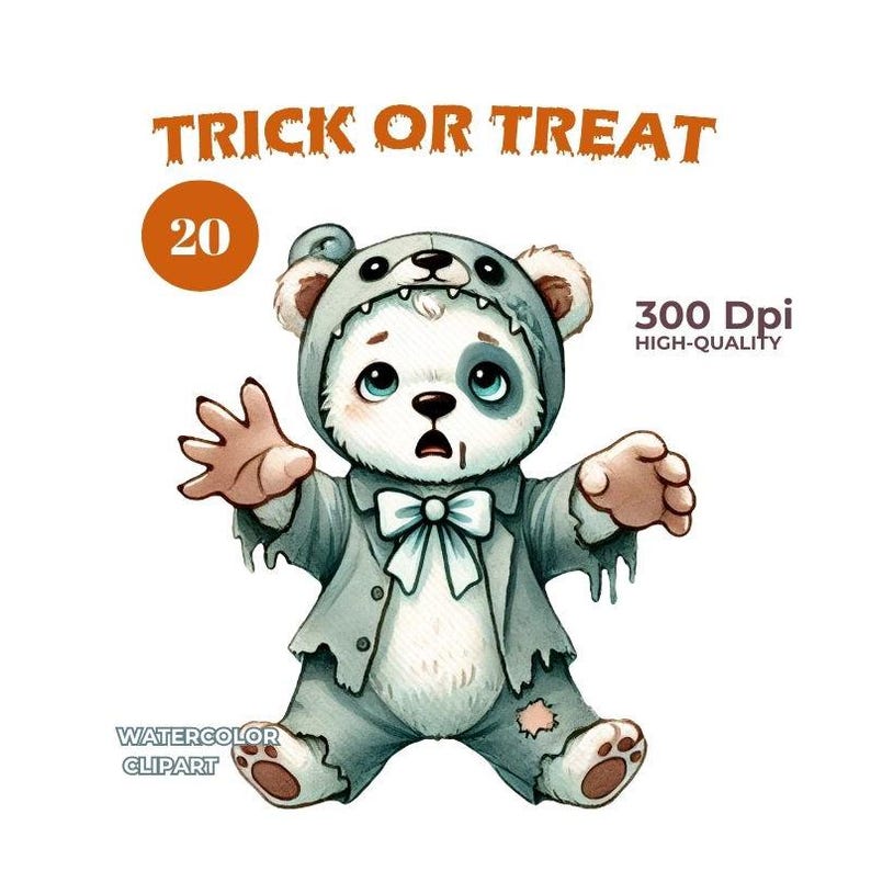 Halloween Watercolor Clipart Cute Bear for Invitation Spooky Costume ...