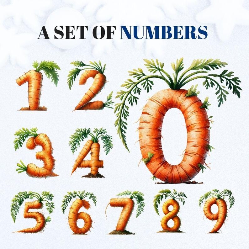 Carrot Alphabet Clipart, Watercolor Vegetable Letters and Numbers PNG ...
