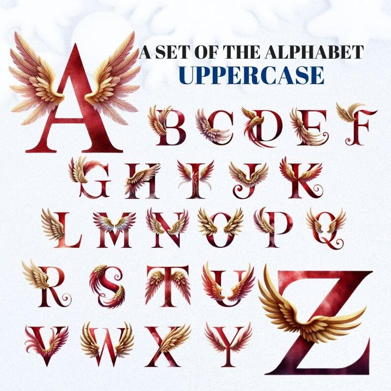 Winged Alphabet Clipart, Fantasy Angel Letter PNG Elegant Wing Letters ...