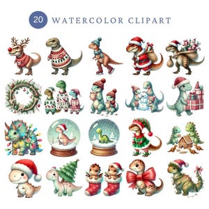 Dinosaur Christmas Clipart Set Commercial Use Dino Cute Holiday ...