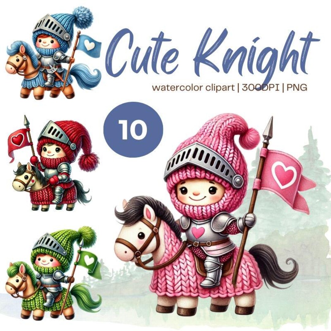 Cute Knight Watercolor Clipart Knit Adorable Medieval Knight ...