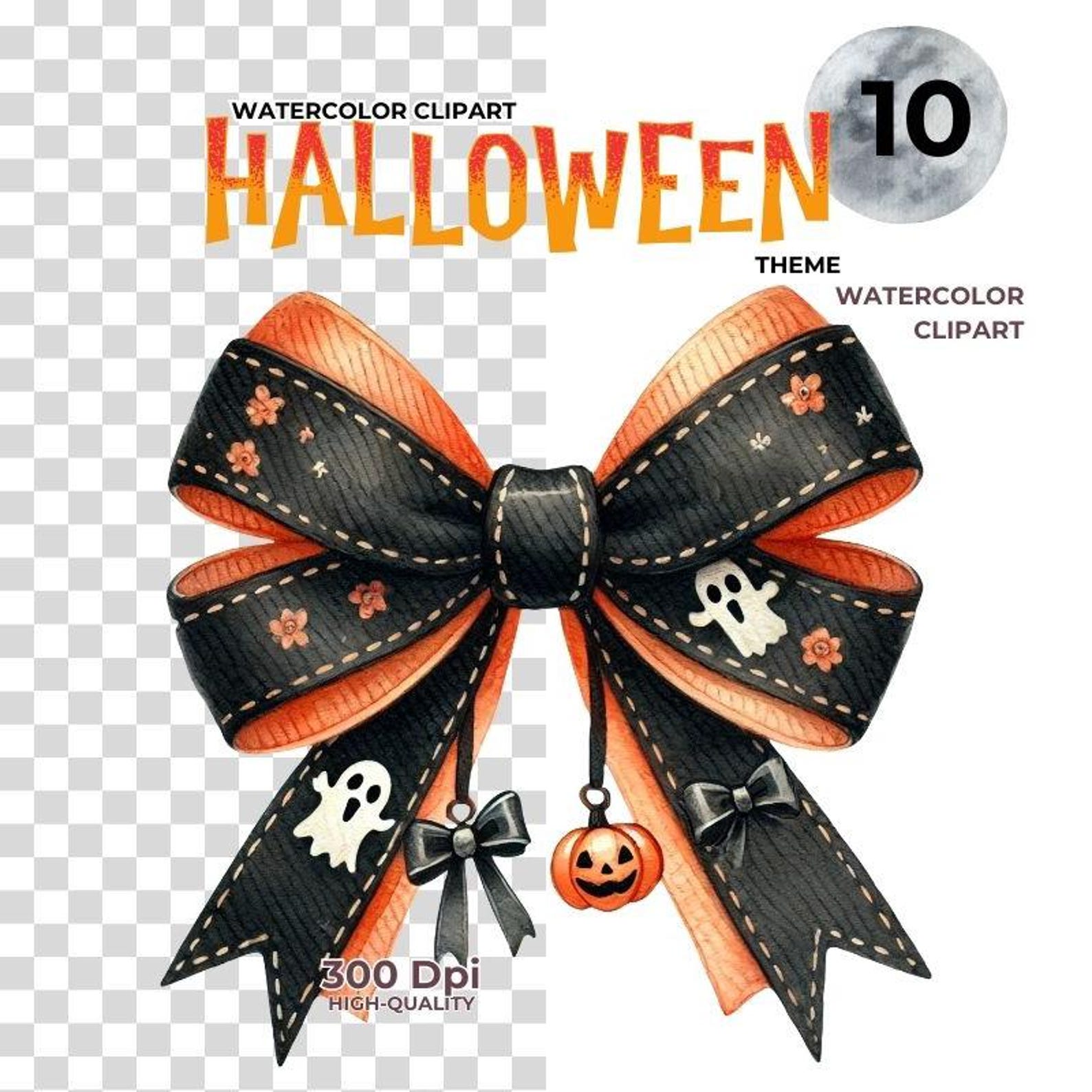 Halloween Watercolor Bow Clipart Set Coquette Bow Clipart for Halloween ...
