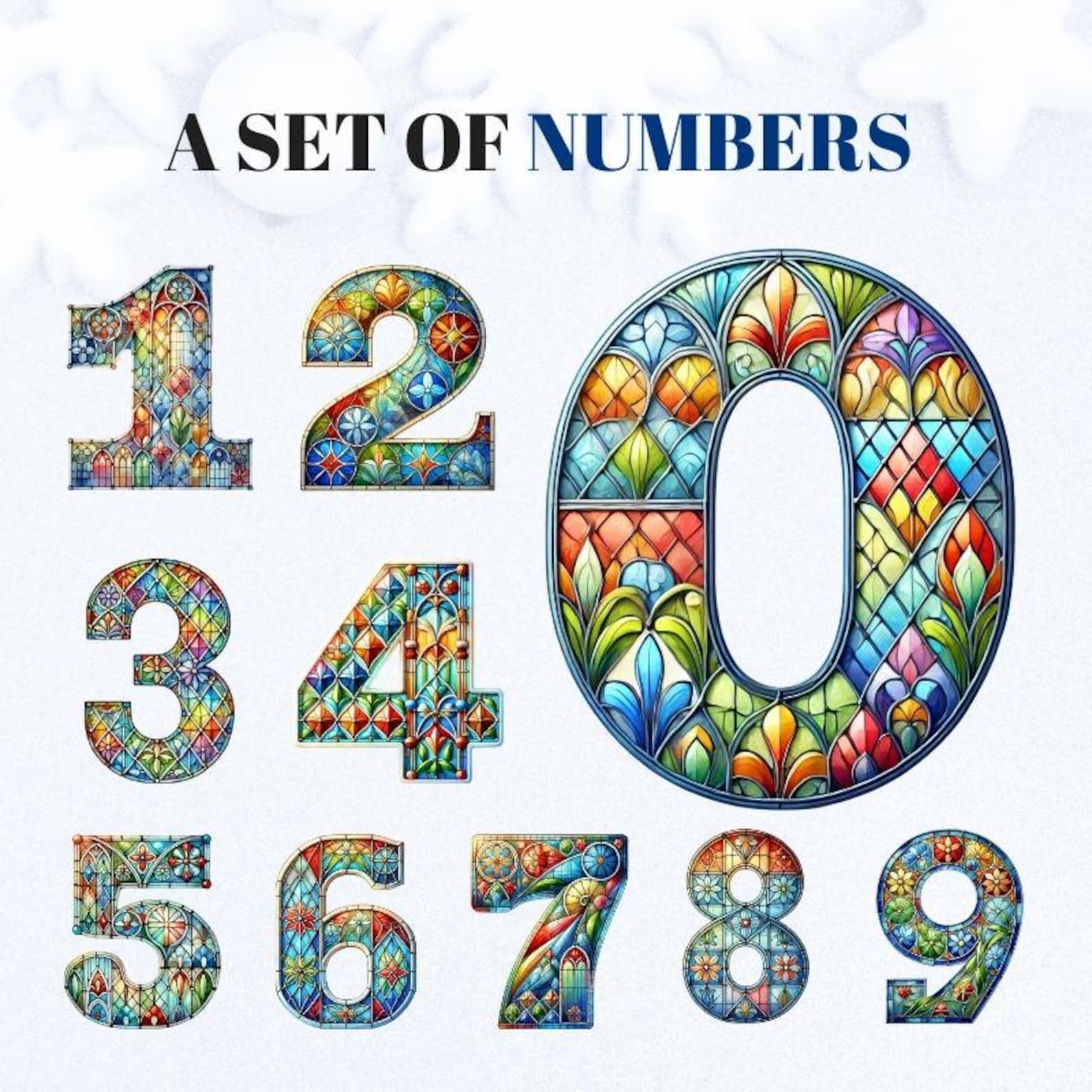 Floral Stained Glass Alphabet Letters and Numbers Clipart Set of 36 ...