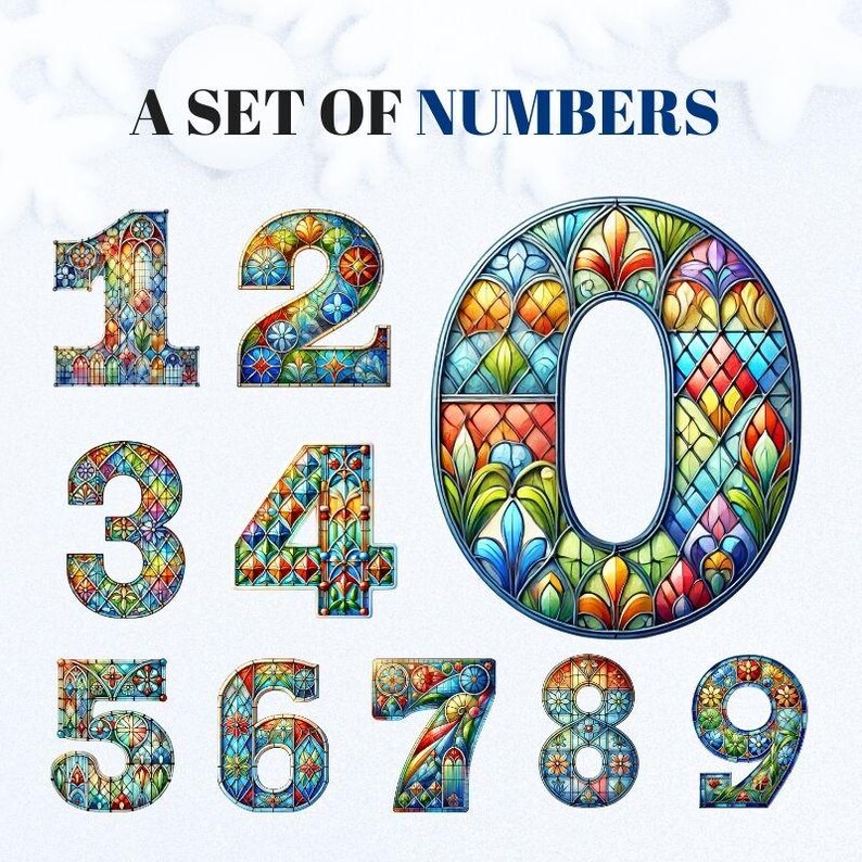 Floral Stained Glass Alphabet Letters and Numbers Clipart Set of 36 ...