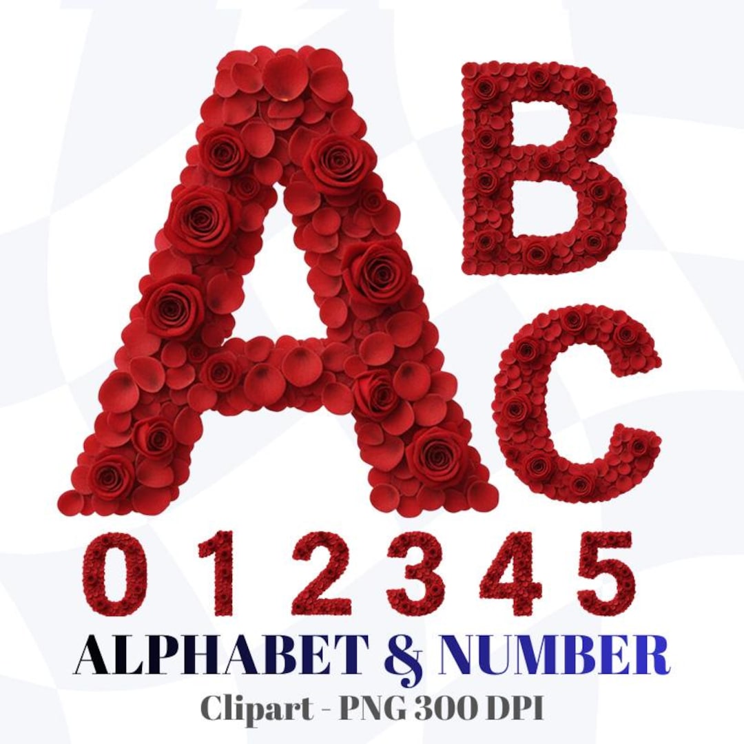 Red Rose Alphabet Clipart Png Letters and Numbers Floral Initials for ...