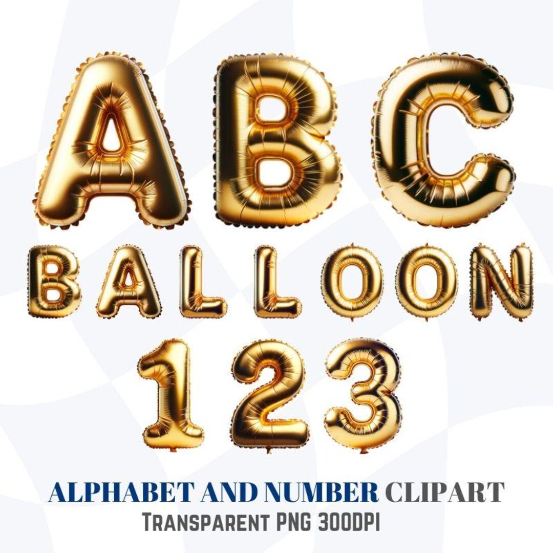 Gold Balloon Alphabet Clipart PNG Letters & Numbers PNG Digital ...
